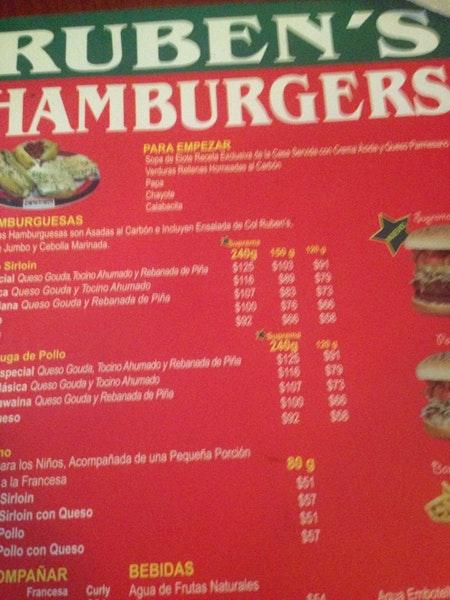 Carta del restaurante Rubens Hamburgers Acapulco Costera, Acapulco ...