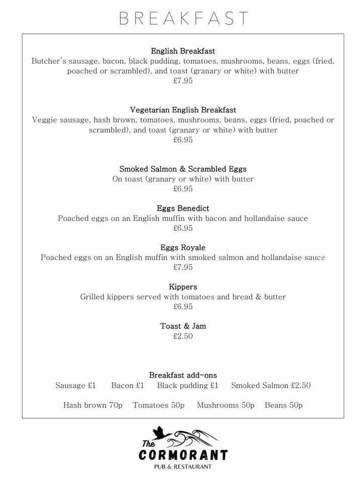 Menu at The Cormorant Pub & Restaurant, Portchester