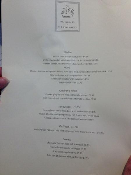 Menu at The Kings Head pub & bar, Northampton, 23 Brixworth Rd