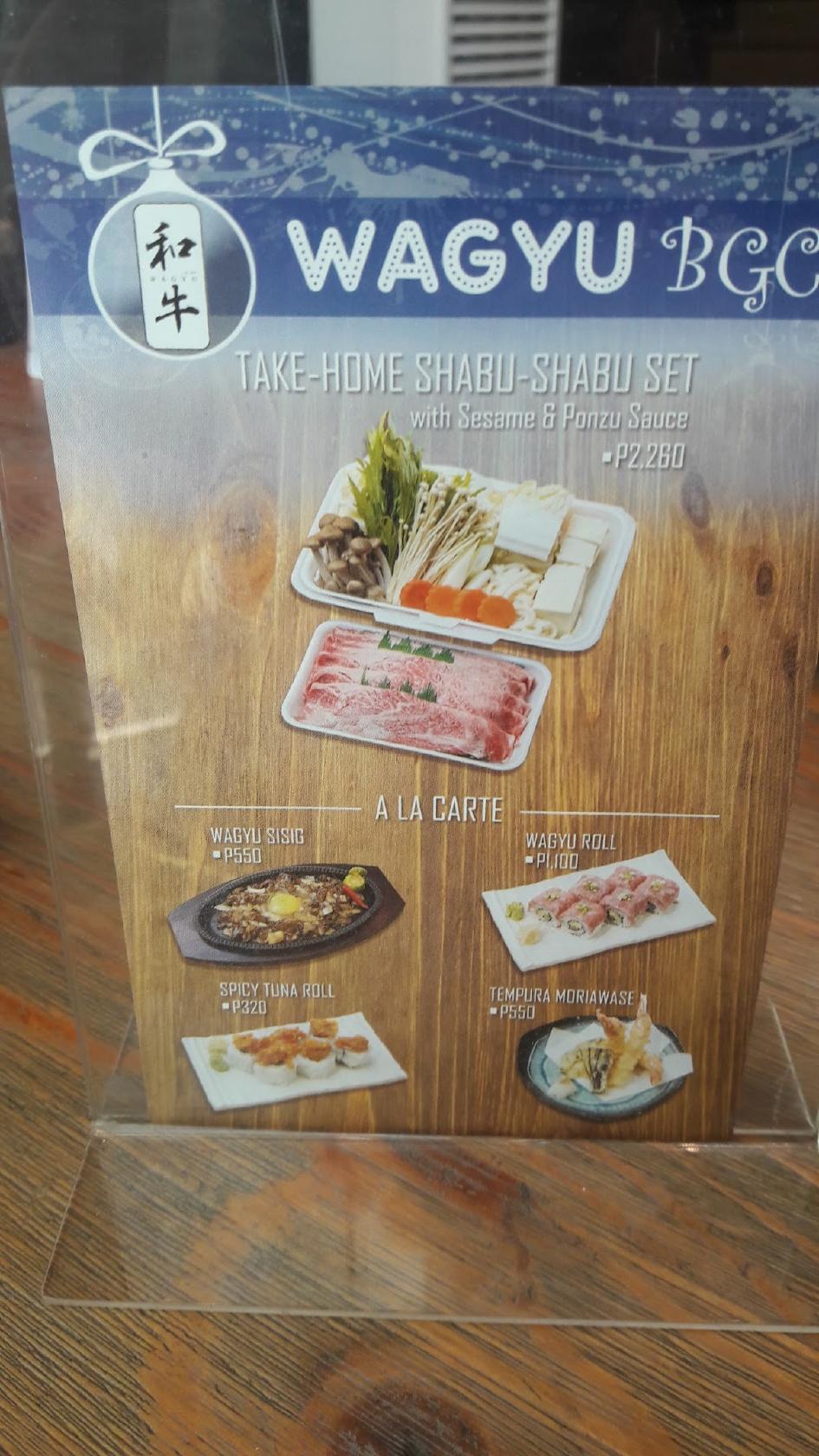 Carta del restaurante Wagyu Beef BGC, Taguig, H22V+5PW