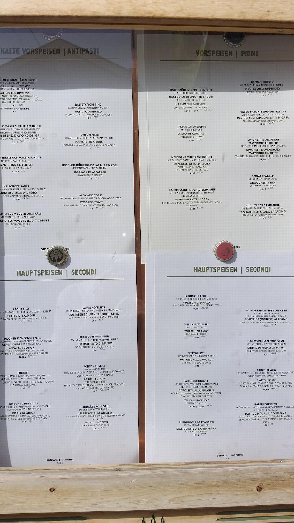 Menu at Forsterbräu Meran restaurant, Merano