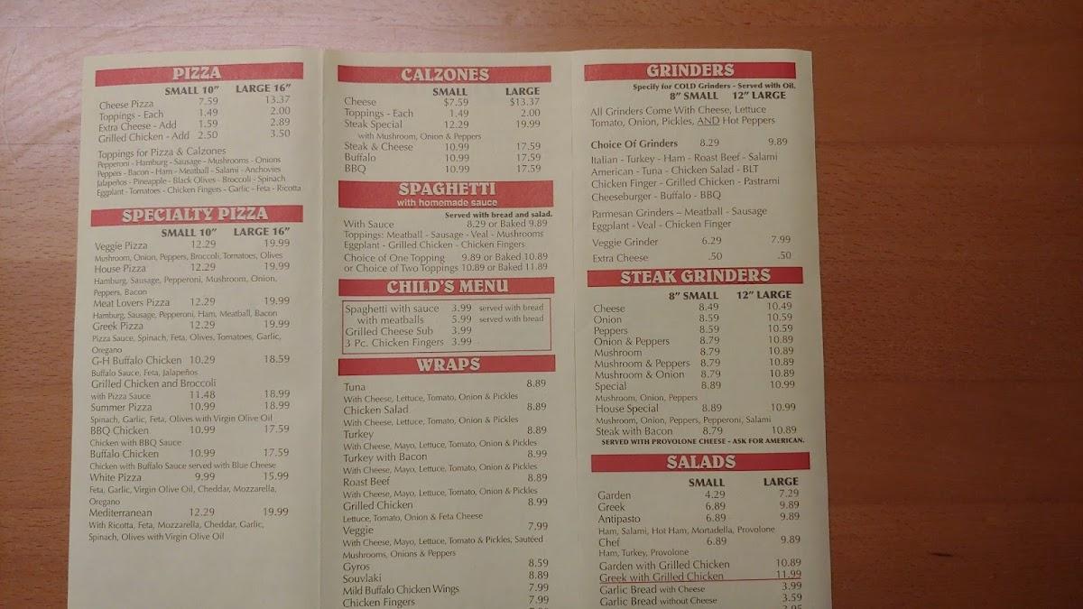 Menu at G H Pizza pizzeria, Lincoln
