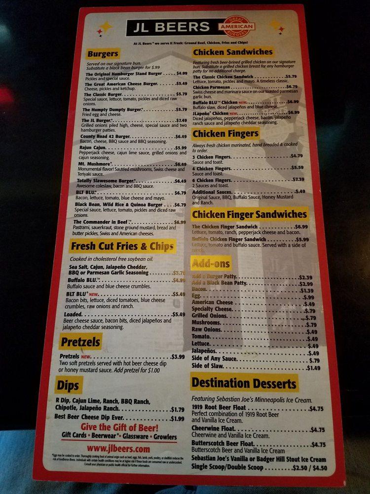 Menu at JL Beers Burnsville pub & bar, Burnsville