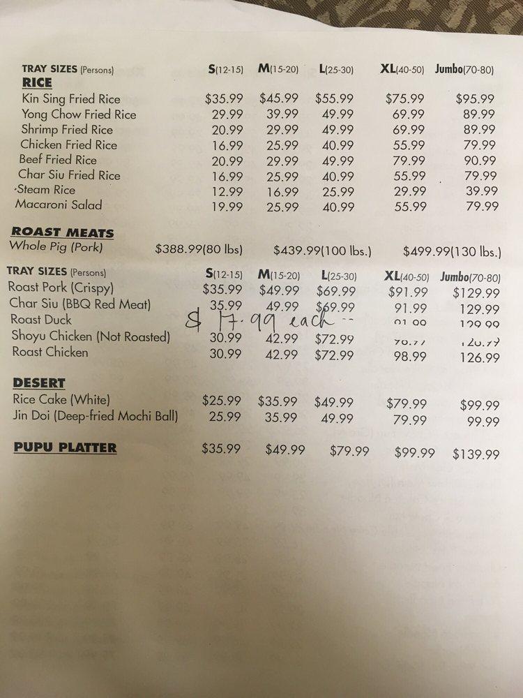 Menu at Kin Sing Chinese Fast Food, Waipahu