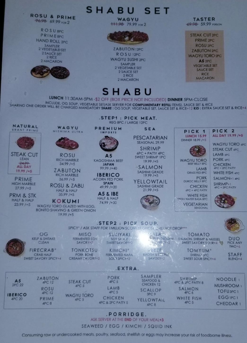 Menu at Kokumi restaurant, Arcadia