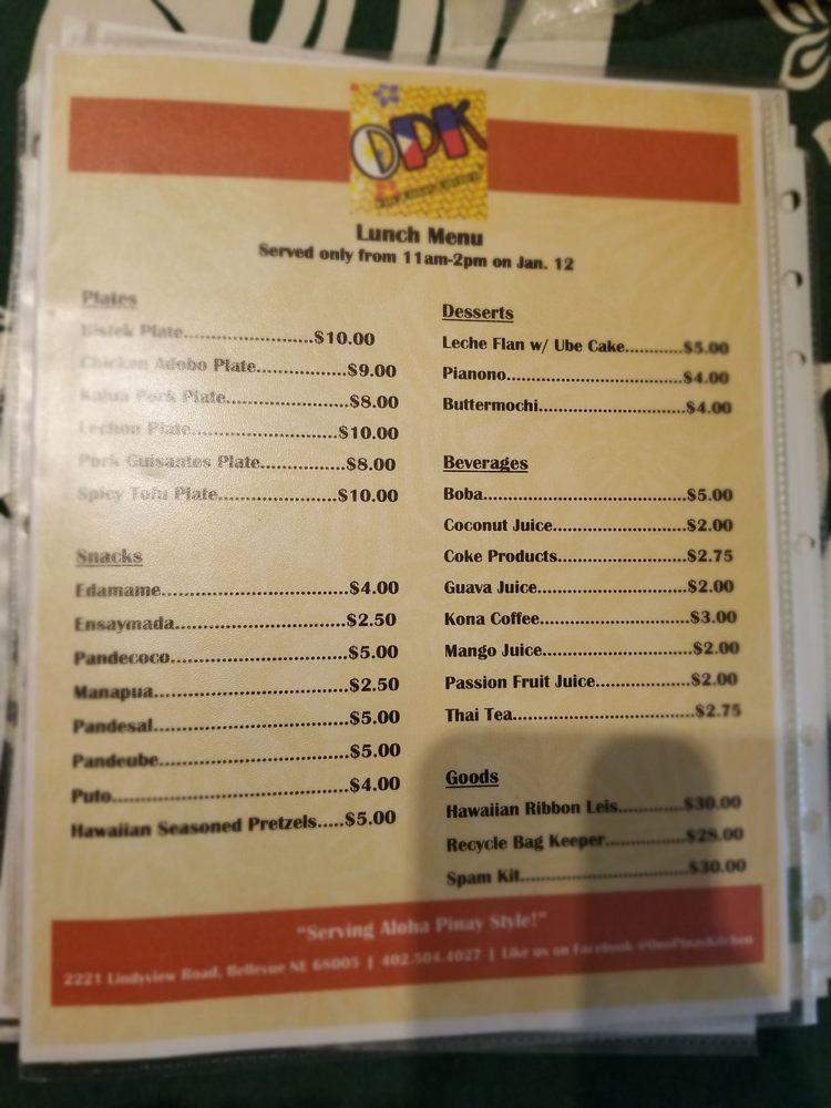 Menu at Ono Pinay Kitchen restaurant, Bellevue