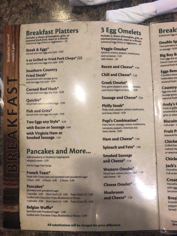 Menu at Popi's Place restaurant, Bradenton, E State Road 70
