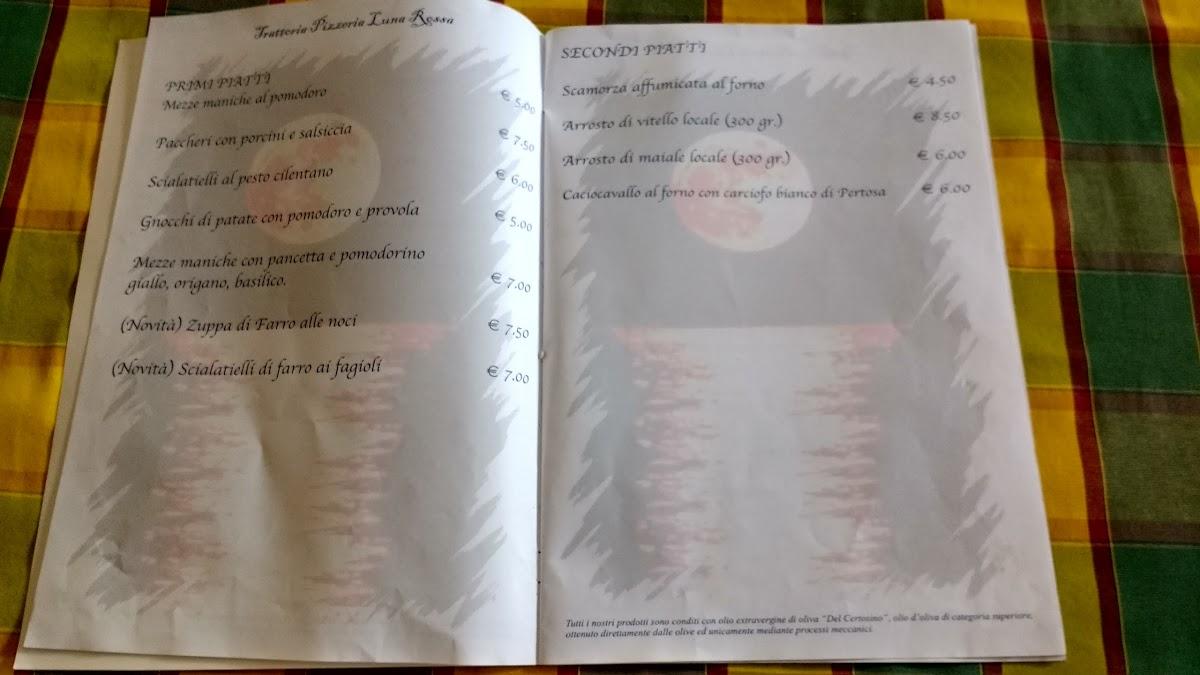 Menu at Ristorante Trattoria Pizzeria Luna Rossa, Volta Cammino