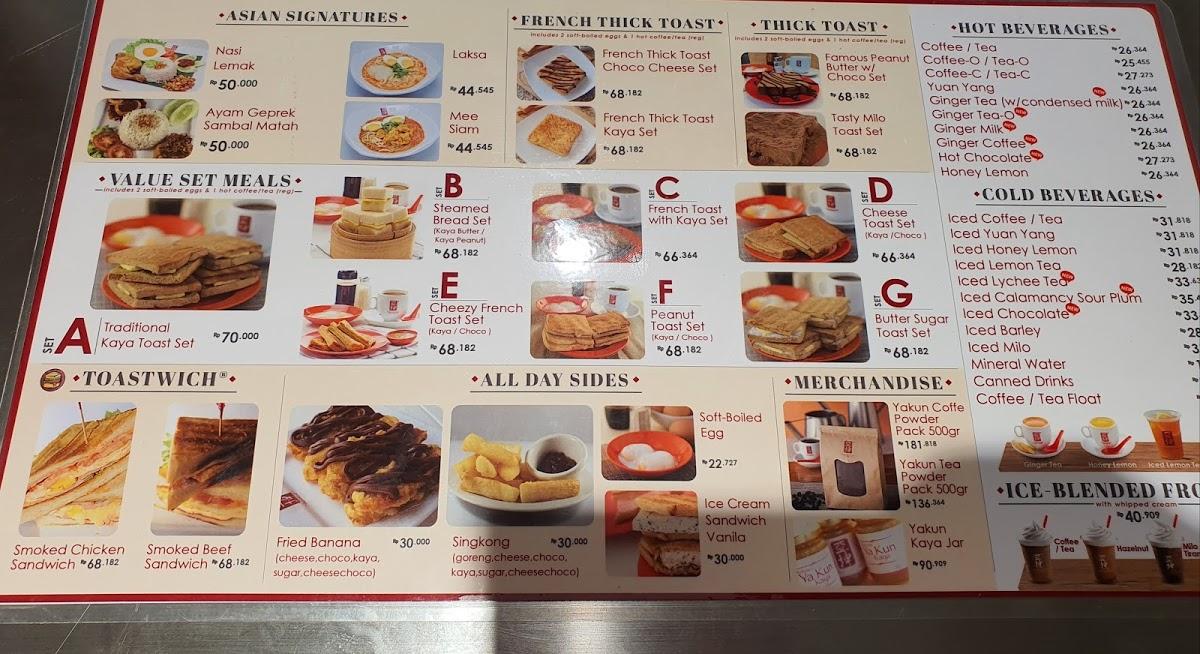 Menu at Ya Kun Kaya Toast - NEO SOHO, West Jakarta