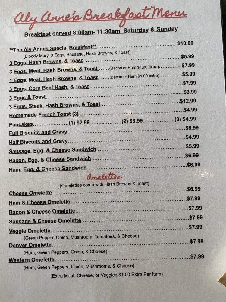 Menu at ALY ANNE'S Bar And Grill, Dwight