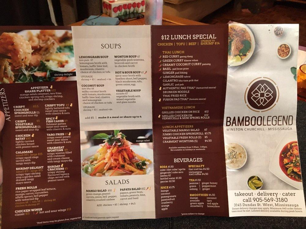 Menu at Bamboo Legend restaurant, Mississauga, Dundas St W