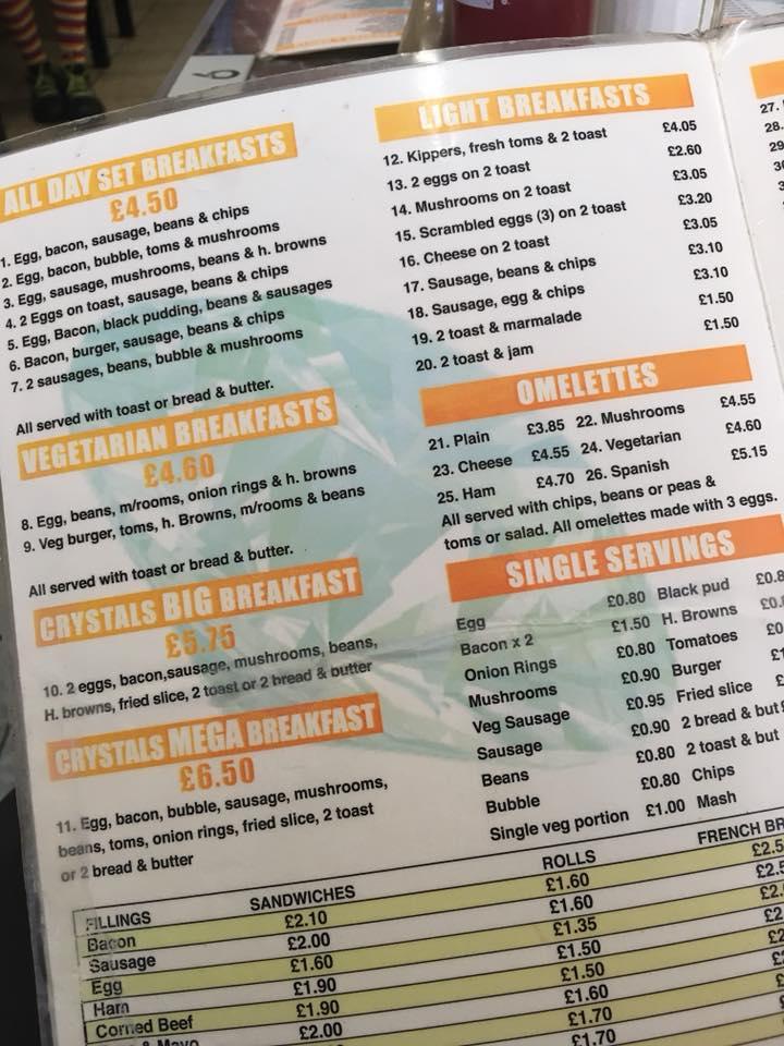 Menu at Crystal Cafe, Maldon