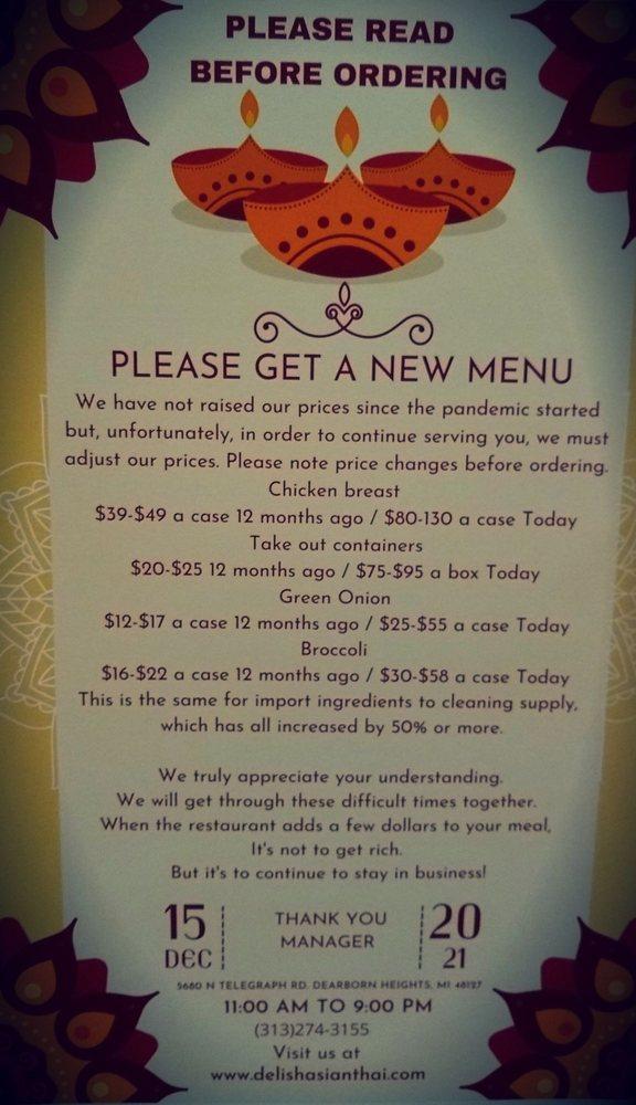 Menu at Delish Asian Thai Cuisine restaurant, Dearborn Heights