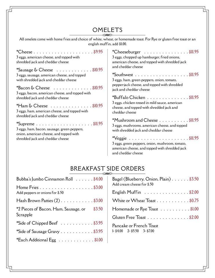 Menu at Earlystown Diner restaurant, Centre Hall
