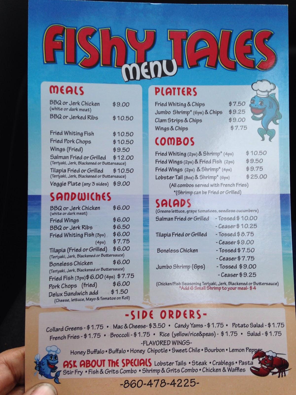 Menu at Fishy Tales restaurant, Hartford
