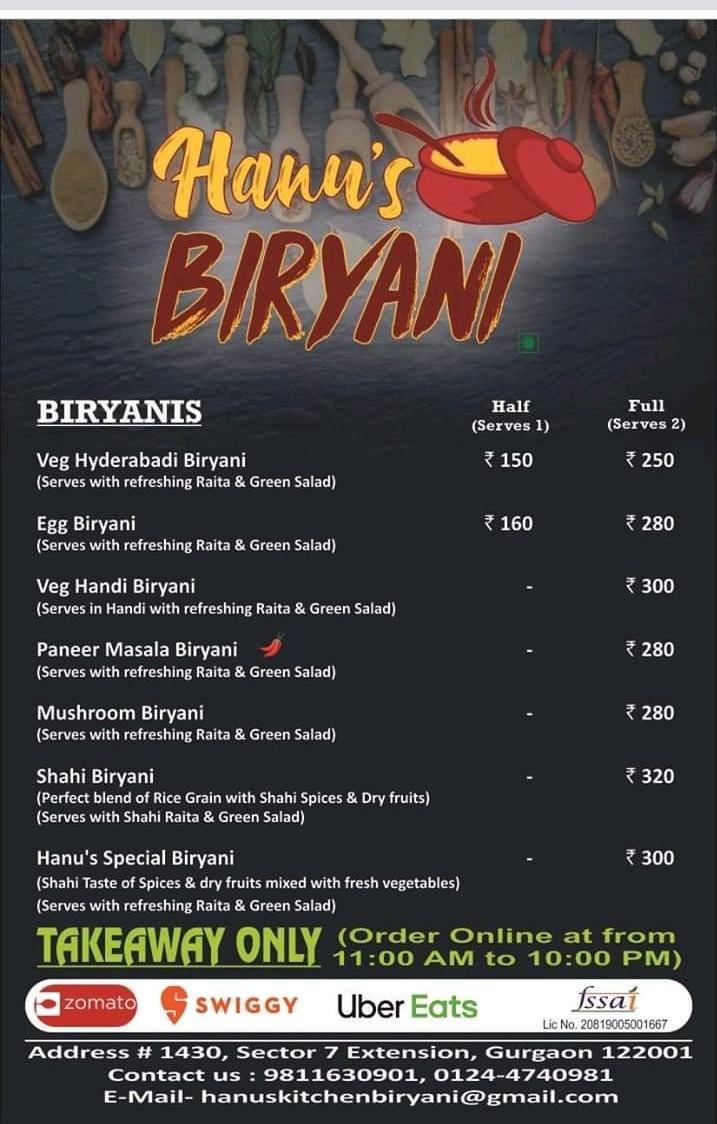 Menu at Hanu's Kitchen Biryani, Gurugram