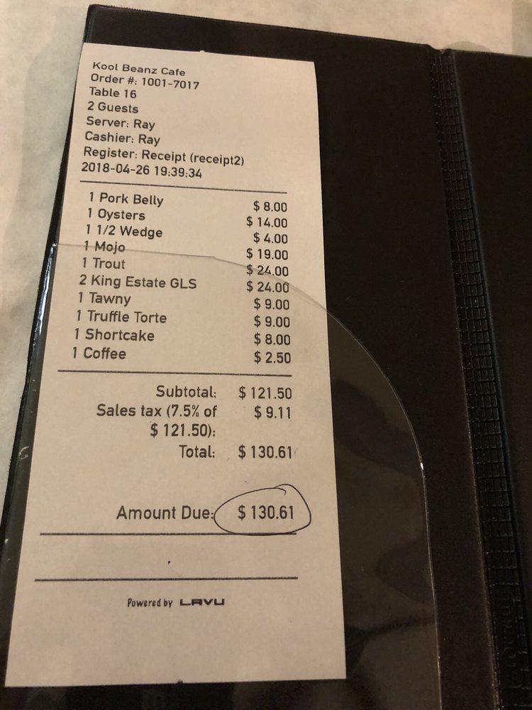Menu at Kool Beanz Cafe, Tallahassee