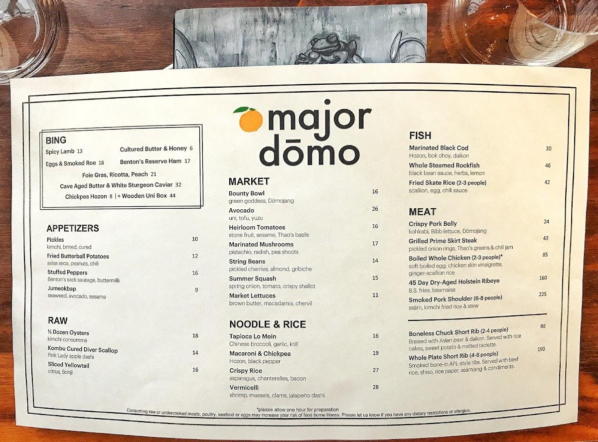 Menu at Majordomo restaurant, Los Angeles