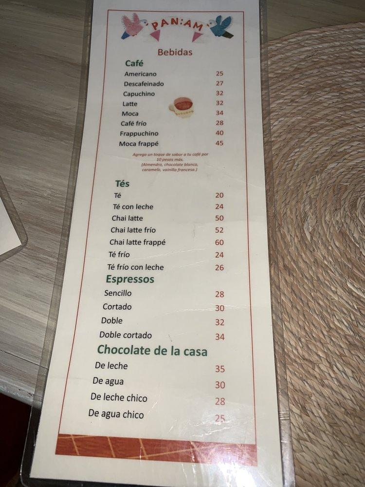 Carta de cafetería Pan:am Reforma, Oaxaca, Av Belisario Domínguez 809