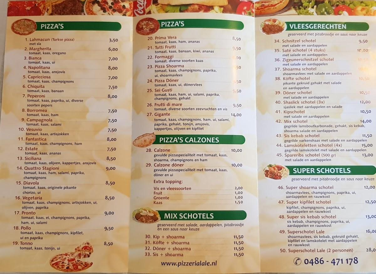 Menu at Pizzeria Lale, Grave