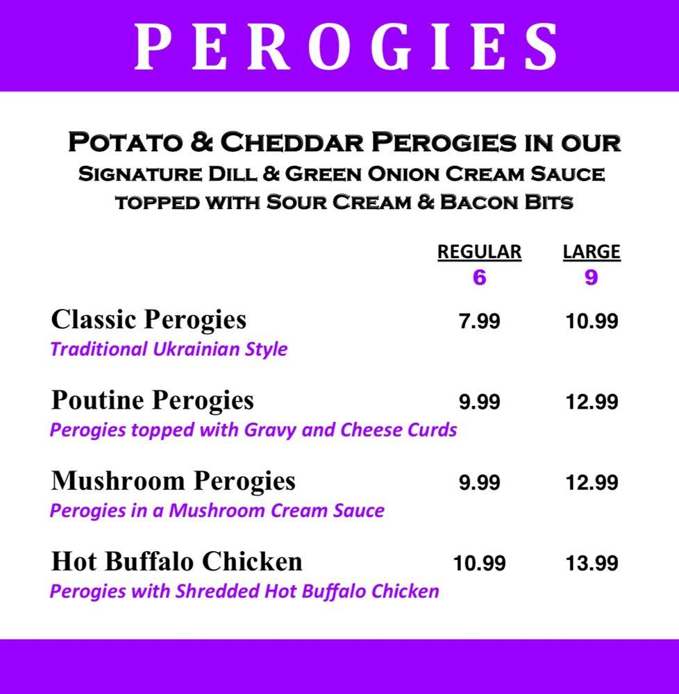 Menu at Purple perogy restaurant, Sherwood Park