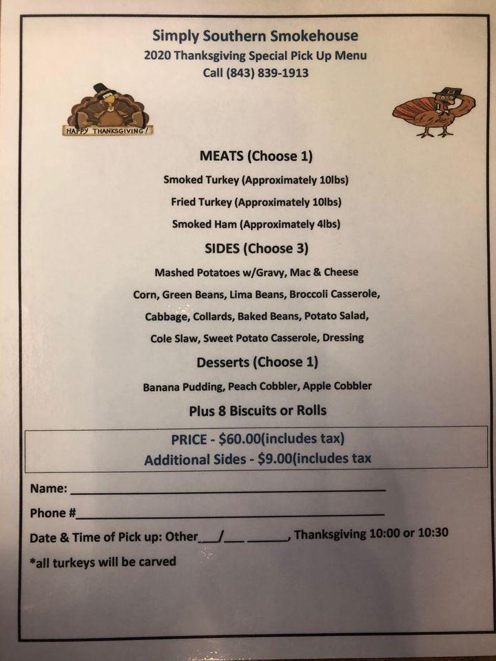 Menu at Simply Southern Smokehouse BBQ, Myrtle Beach