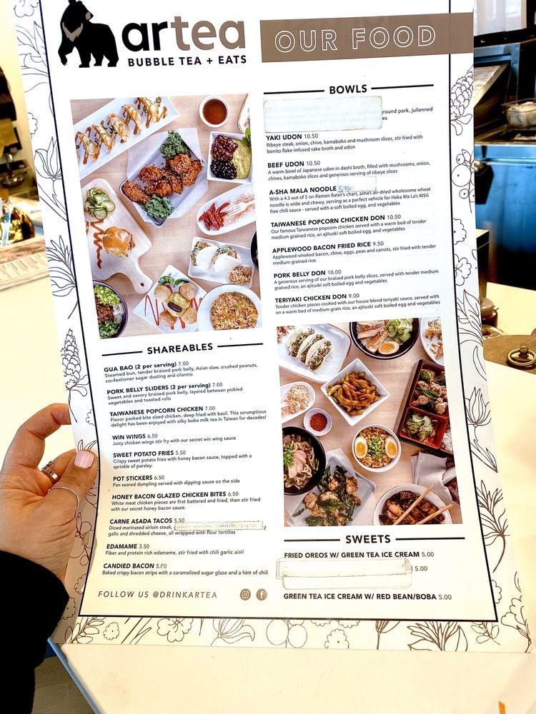Menu at Artea Bubble Tea + Eats restaurant, San Antonio