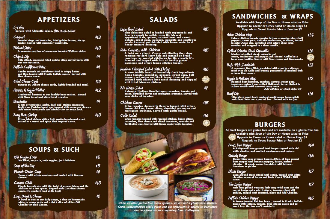 Menu at Bears Den Lounge & Motel restaurant, Deep River