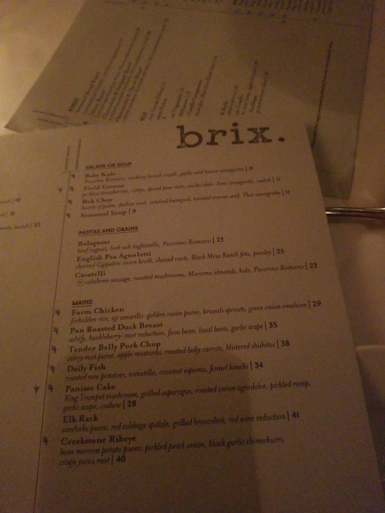 Menu at Brix pub & bar, Flagstaff