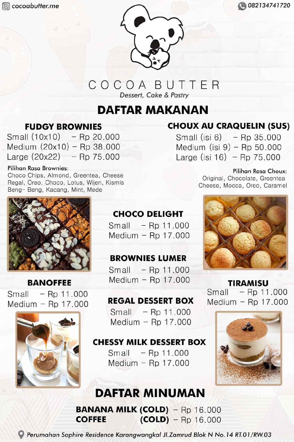 Menu at Cocoa Butter, Purwokerto
