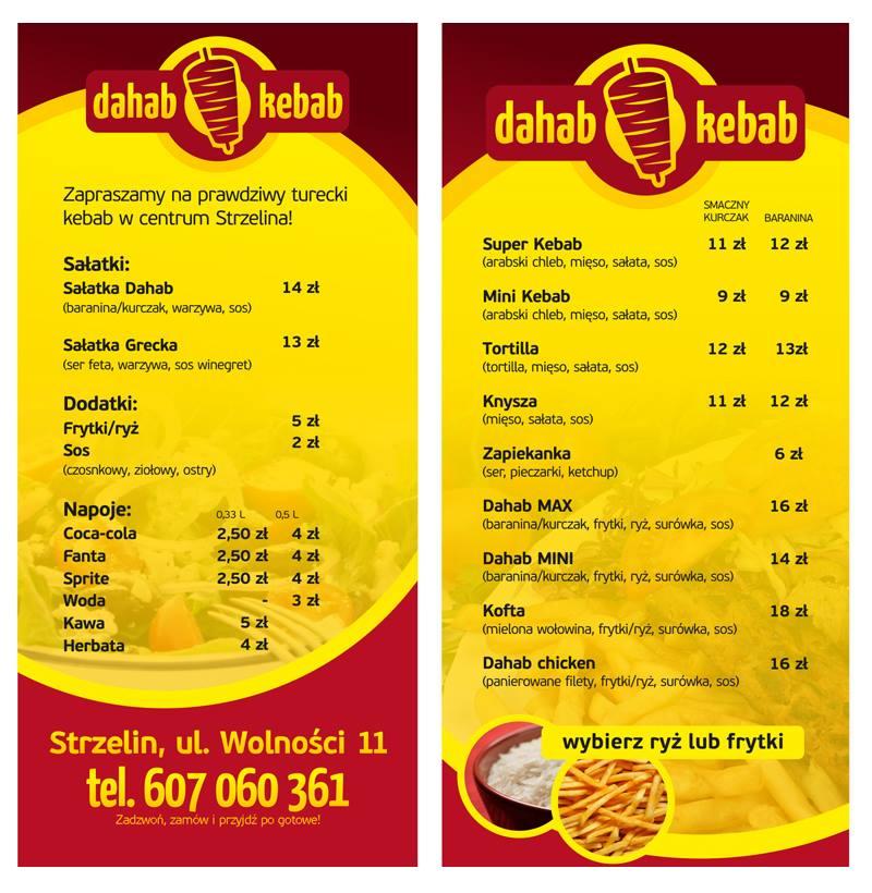Menu at Dahab Kebab restaurant, Strzelin