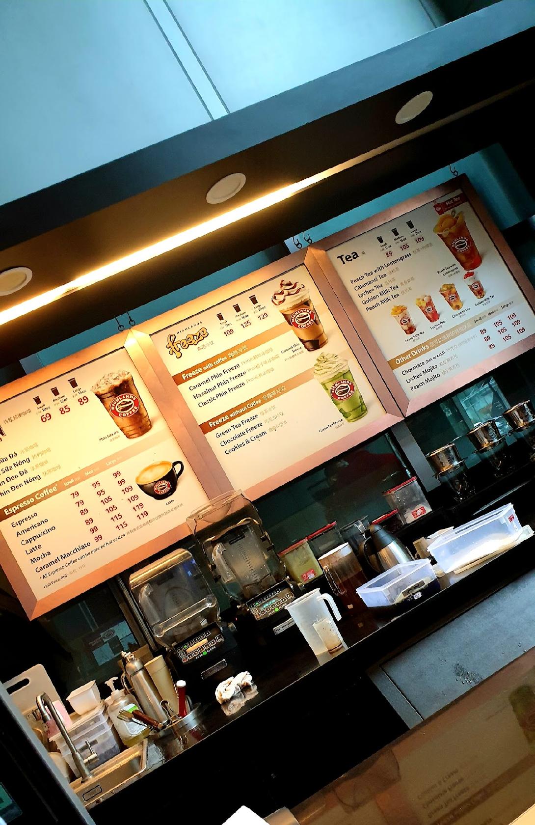 Carta del café Highlands Coffee, Makati, 1200 Ayala Ave