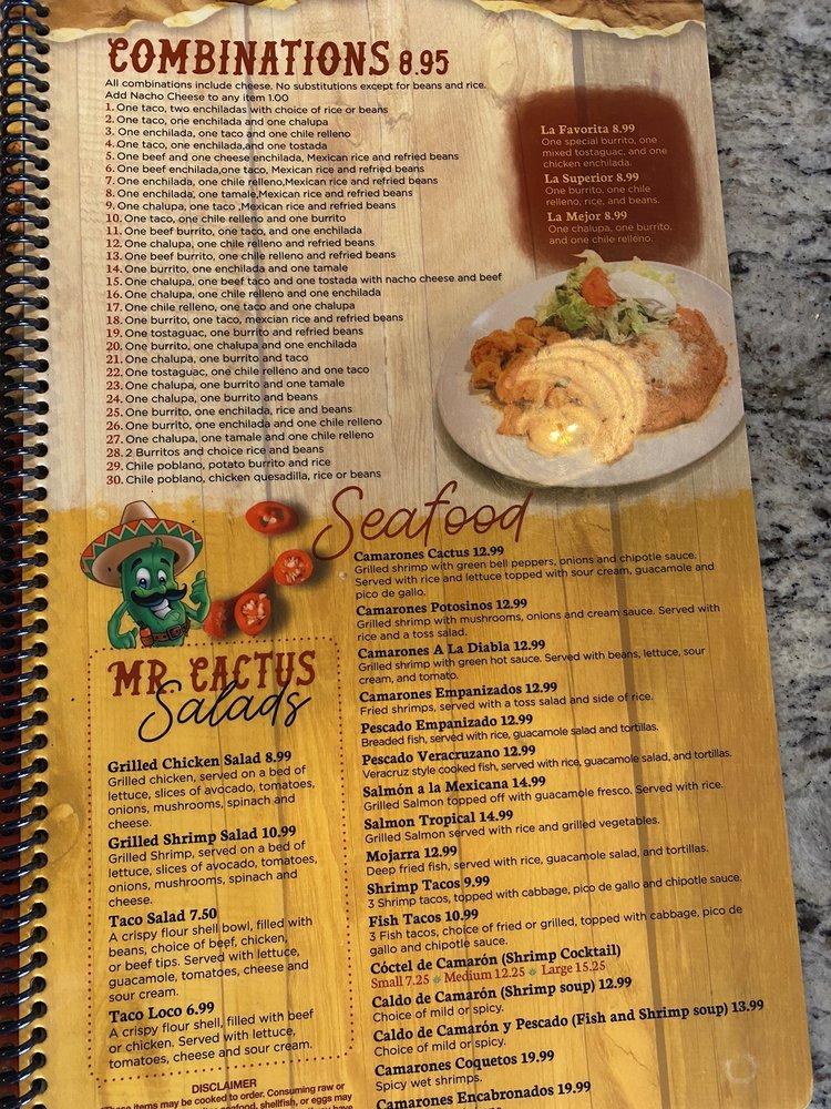 Menu at Mr. Cactus Mexican Kitchen restaurant, Easley