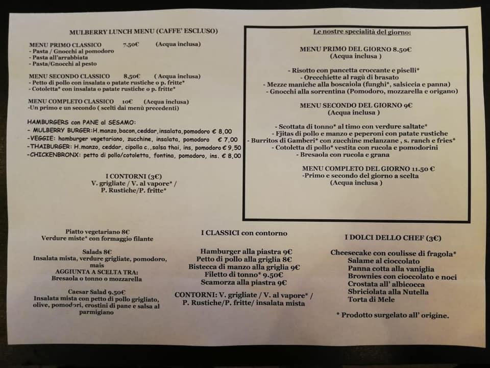 Menu at Mulberry St. Italian Caffè restaurant, San Donato Milanese