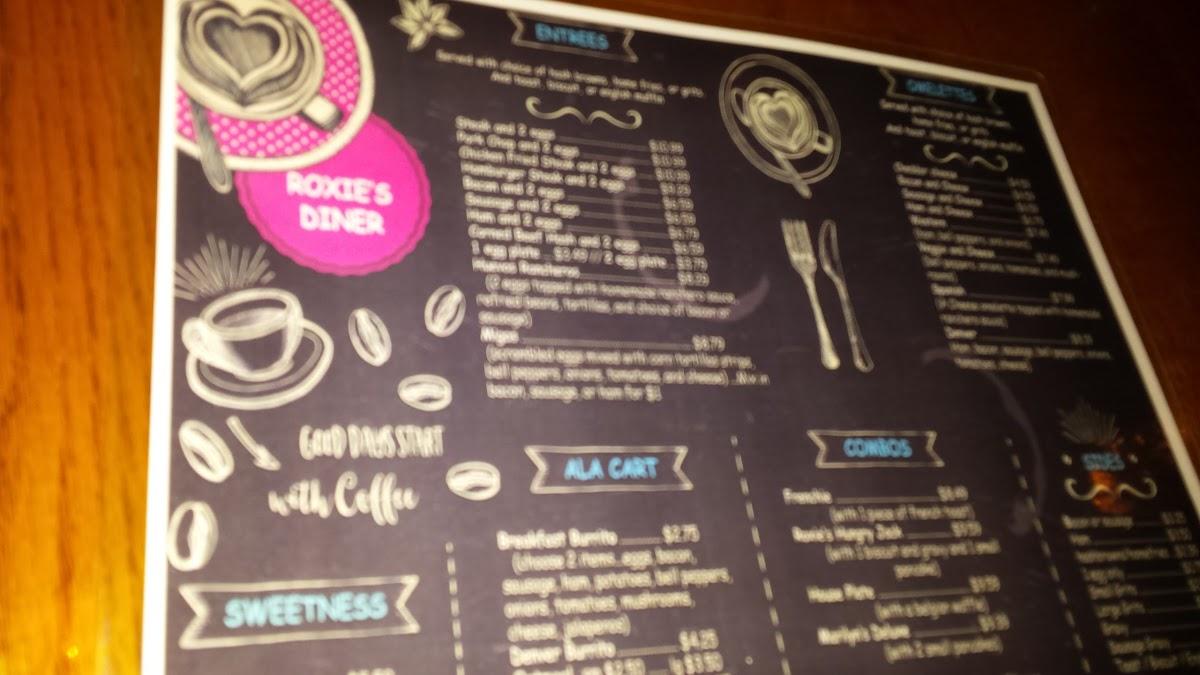 Menu at Roxie's Diner restaurant, San Angelo