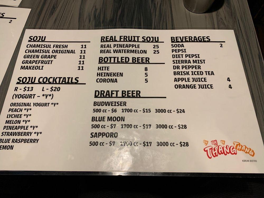 Menu at Thang Thang restaurant, San Diego