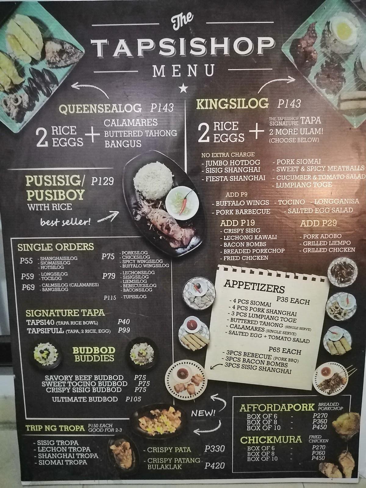 Menu at The tapsishop restaurant, Santa Rosa