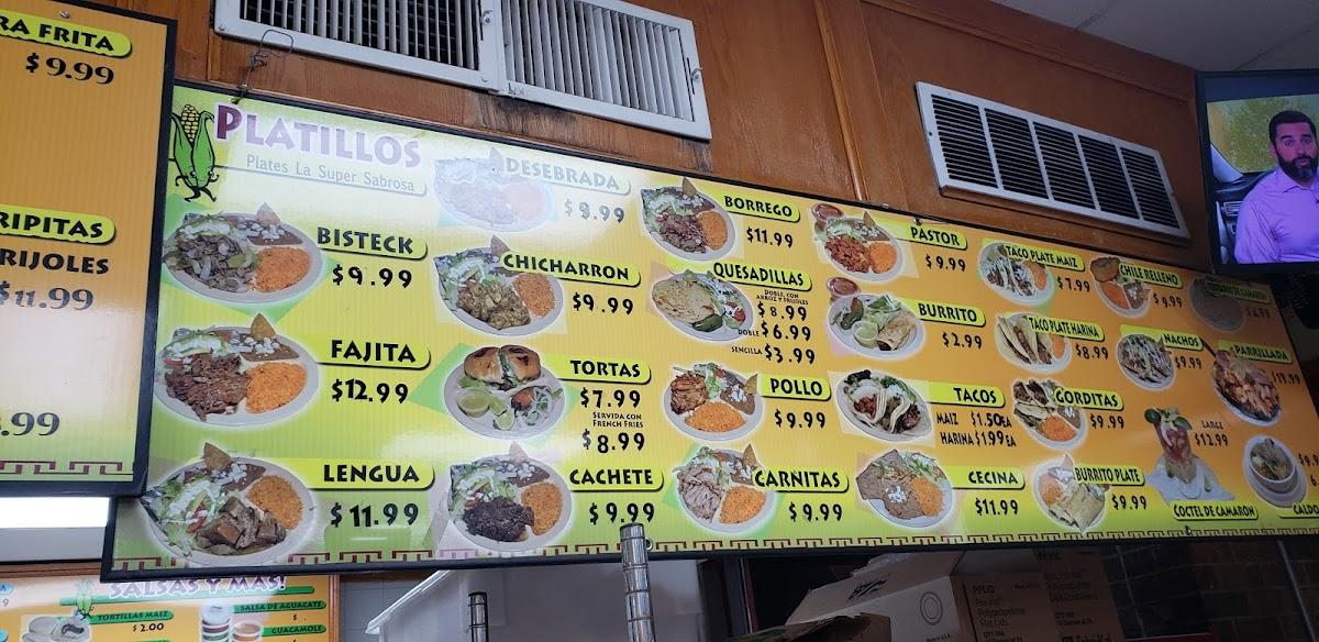 Menu at Tortilleria Super Sabrosa Mansfield restaurant, Forest Hill