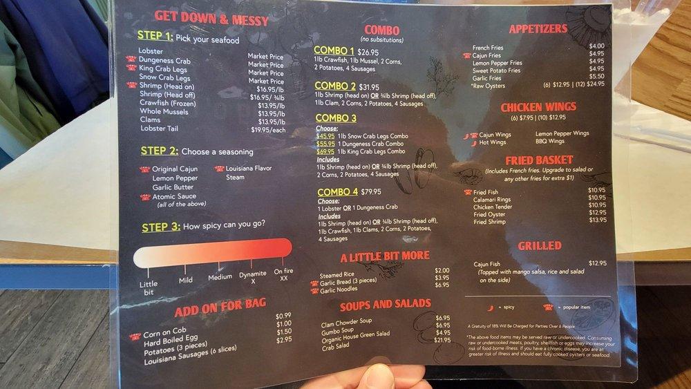 Menu at Bag O' Crab restaurant, Rancho Cucamonga