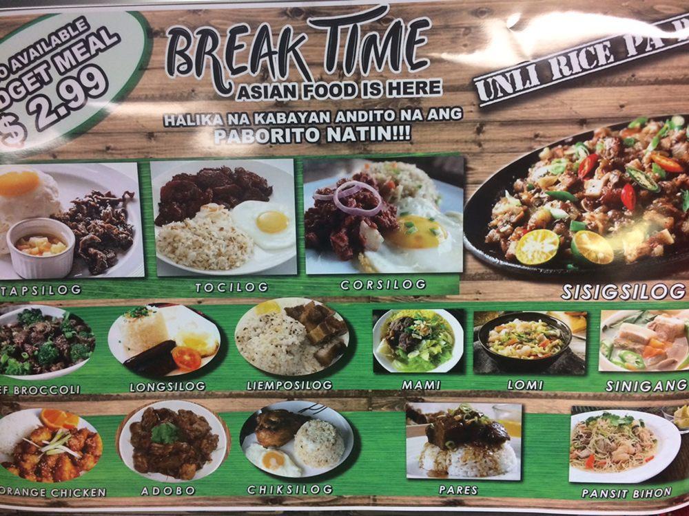Menu at Break Time! cafe, Long Beach