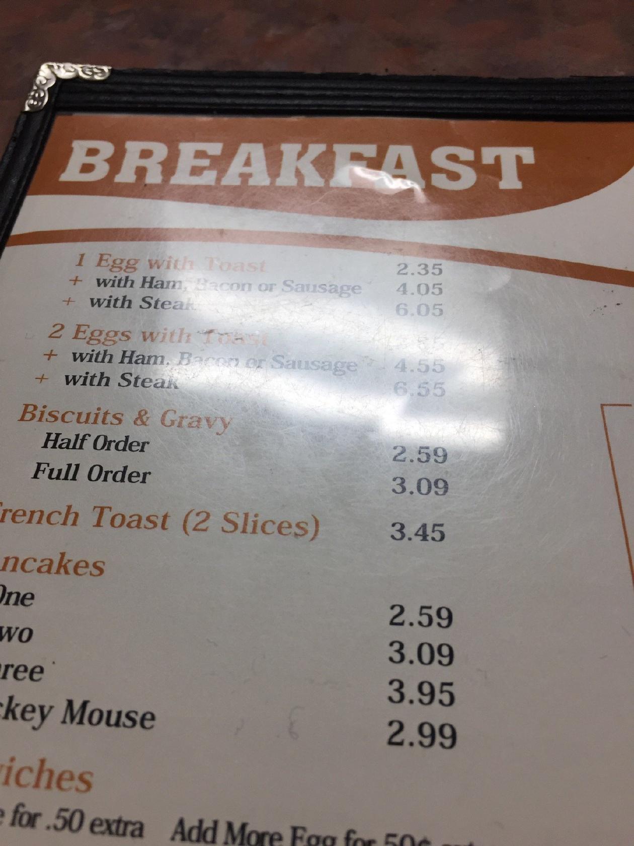 Menu at Chuck's BBQ, Herrin