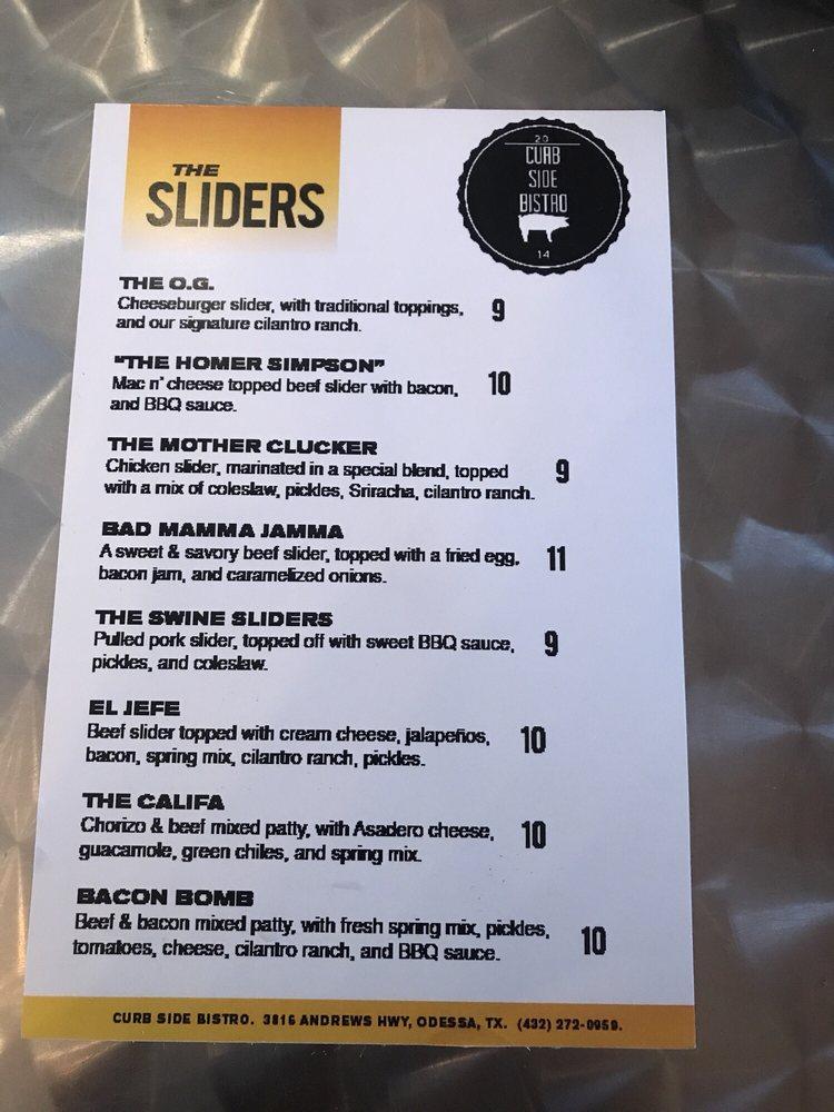 Menu at Curb Side Bistro restaurant, Odessa, Andrews Hwy