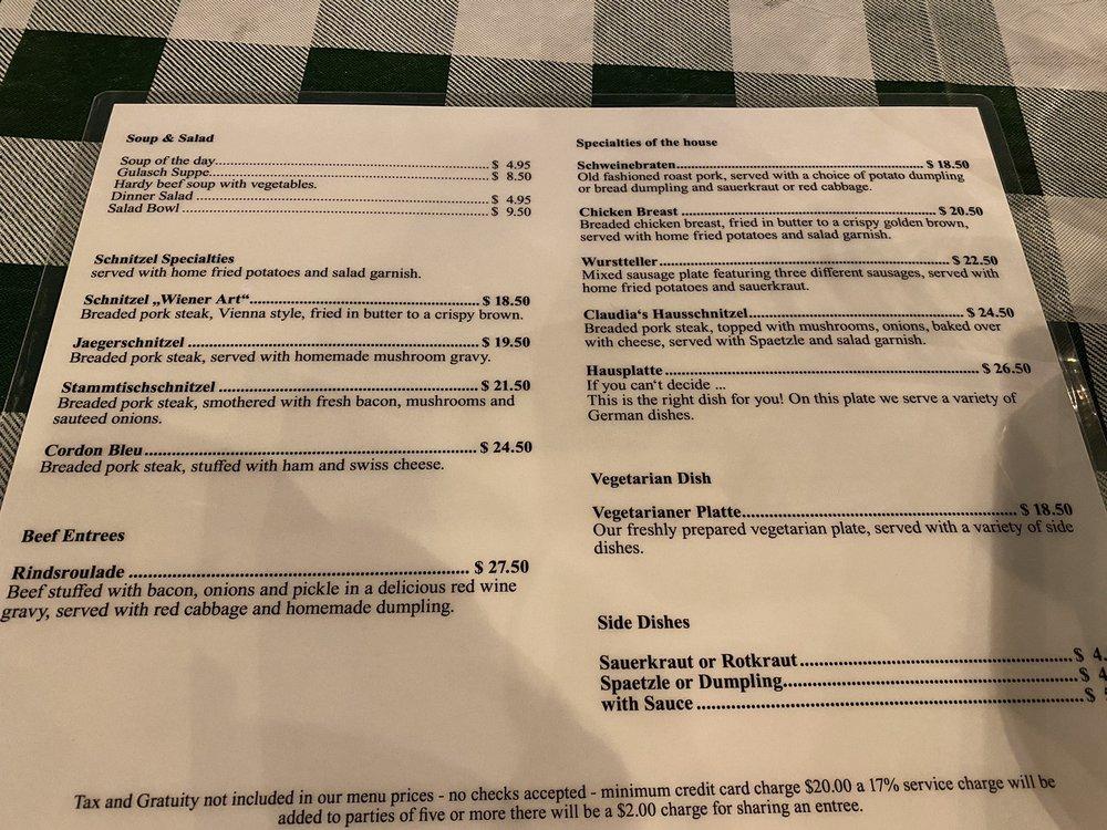 Menu at German Restaurant Stammtisch, Seaside