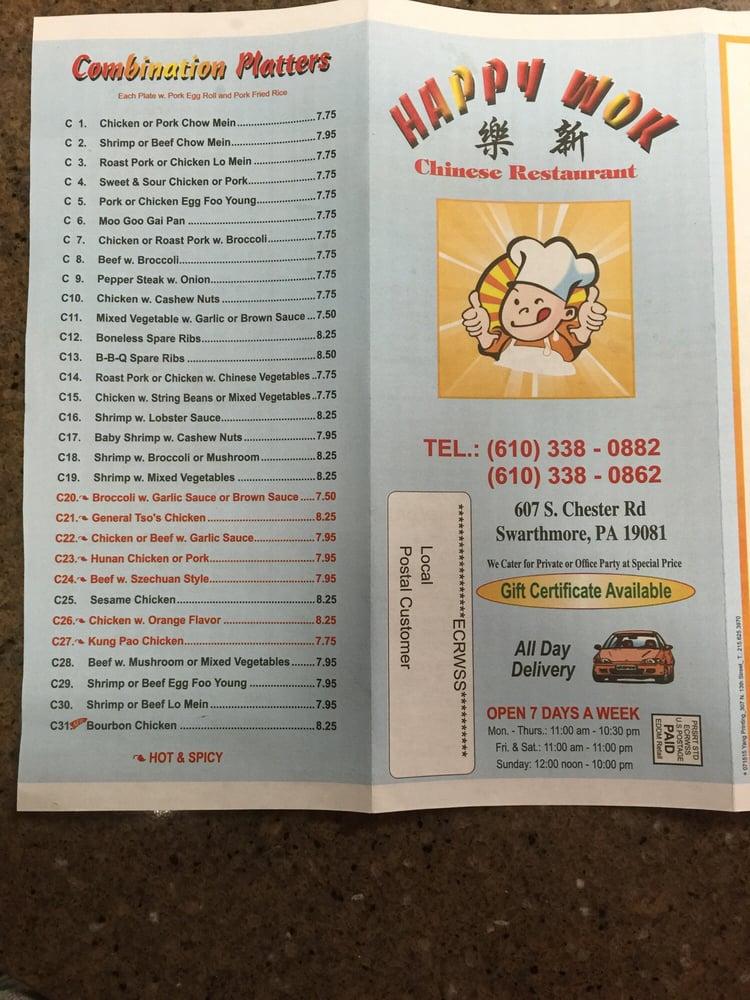 Menu at Happy Wok restaurant, Swarthmore