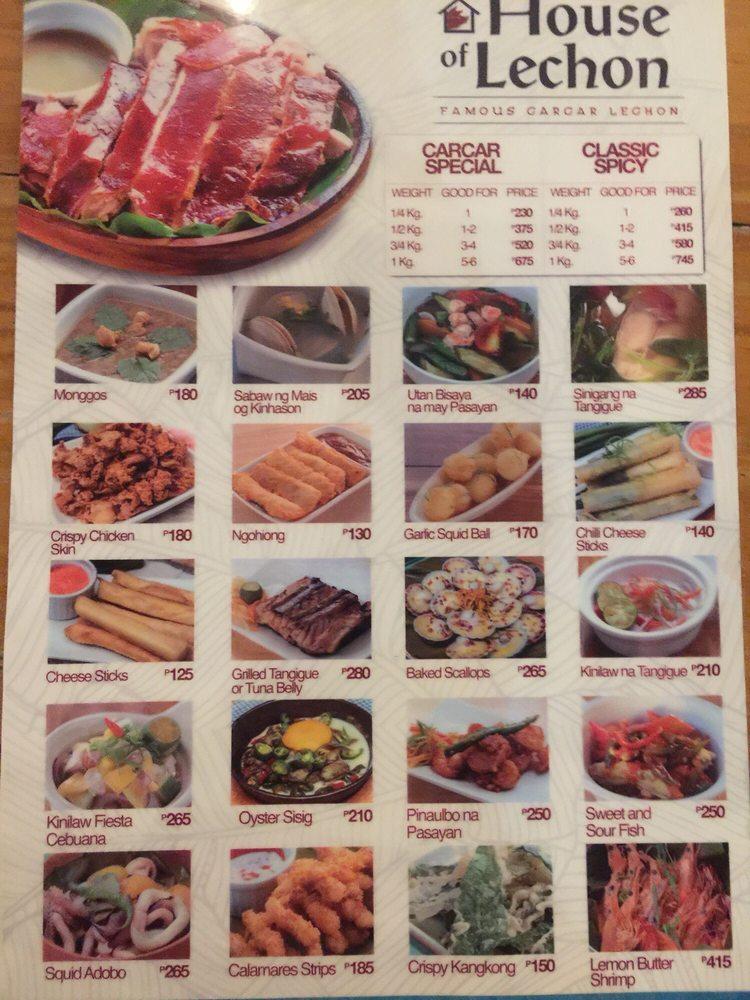 Menu at House of Lechon restaurant, Cebu City, Acacia St