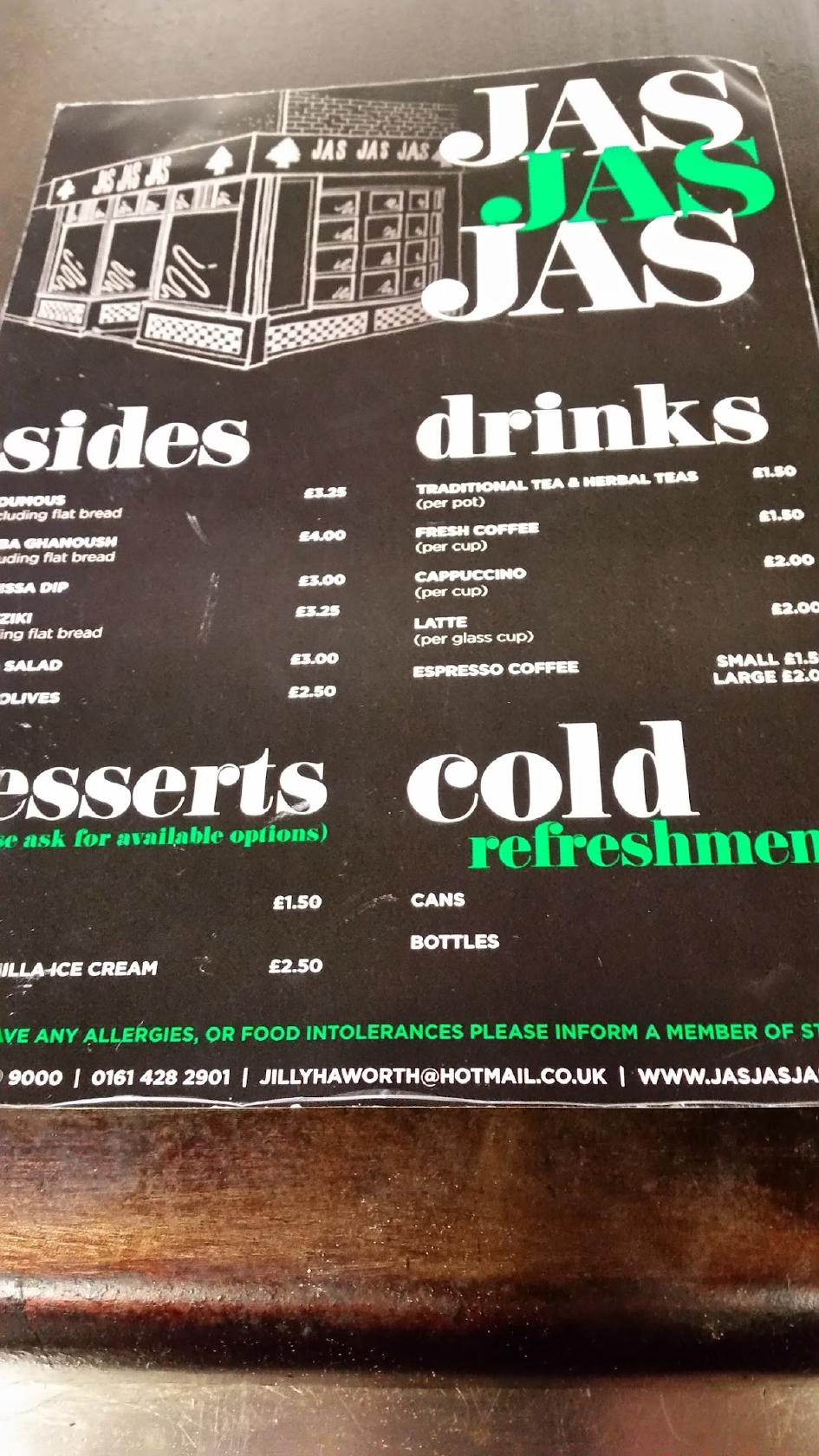 Menu at JAS JAS JAS restaurant, Cheadle