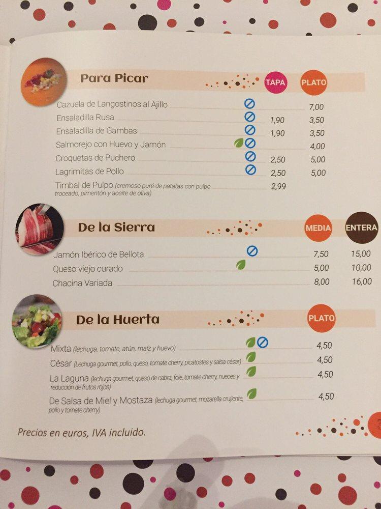 Carta de La Laguna Restaurante y Tapería, Gerena