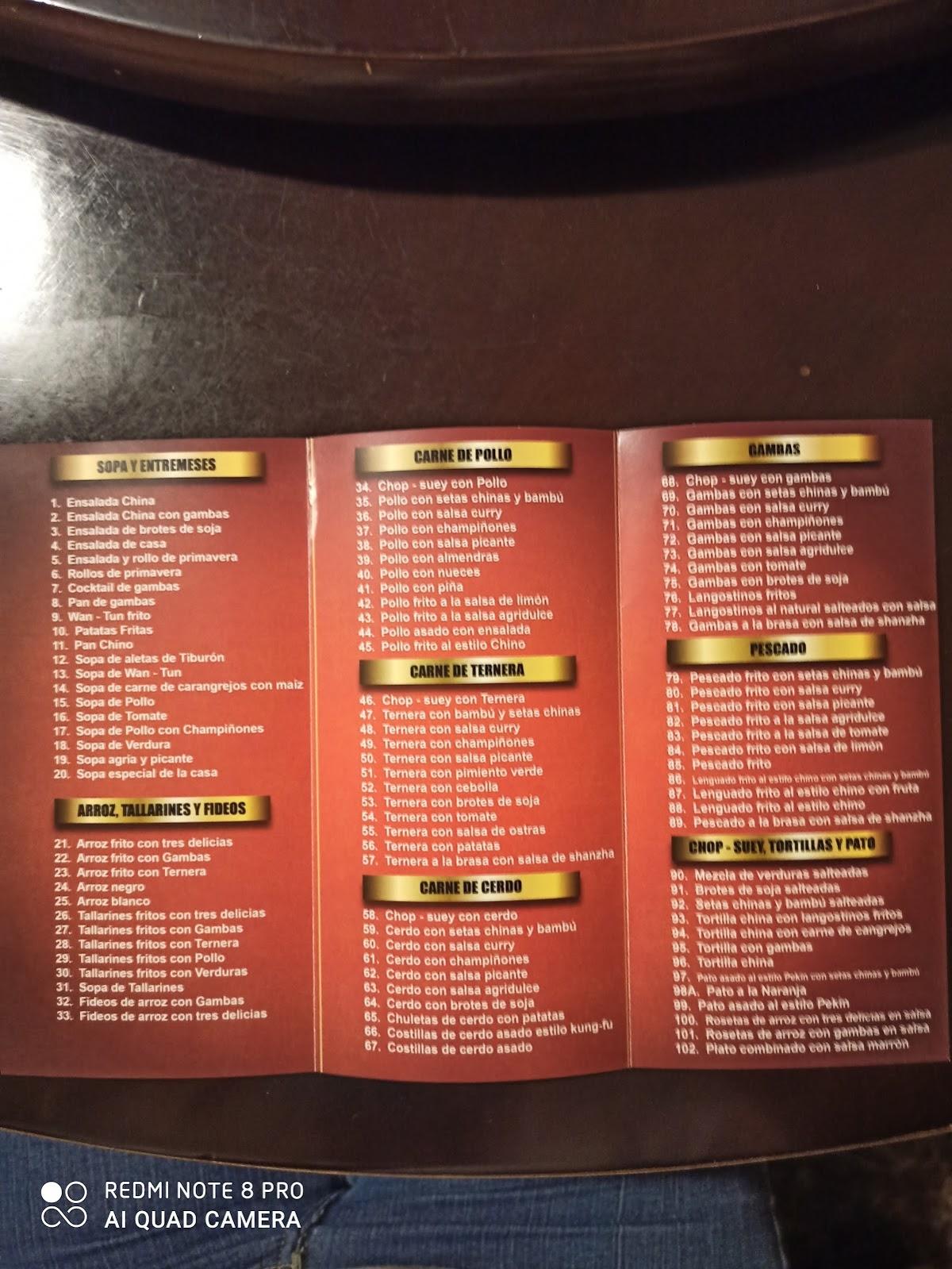Menu at Restaurante Chino Hong Kong, Caravaca de la Cruz
