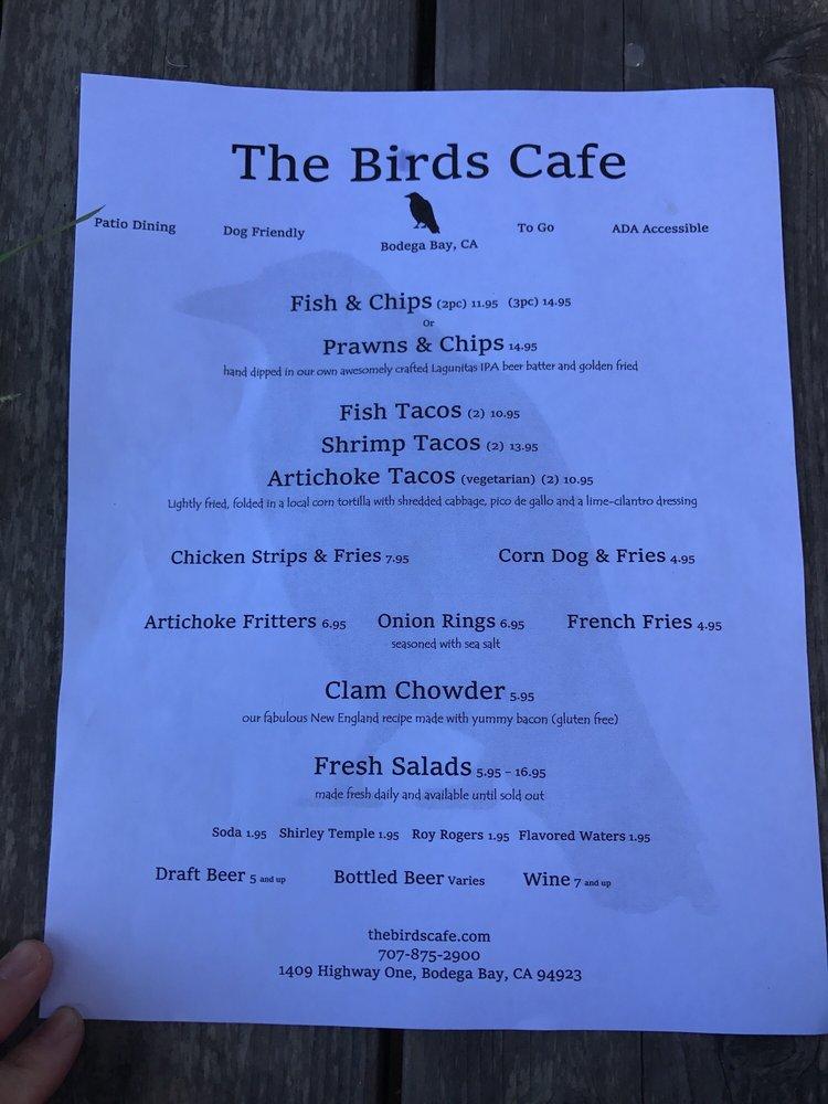 Menu at The Birds Cafe, Bodega Bay