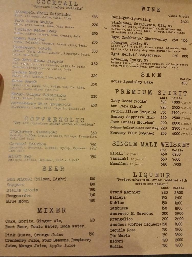 Menu at UCC 3rd Wave Clockwork cafe, Pasig, G/F Estancia